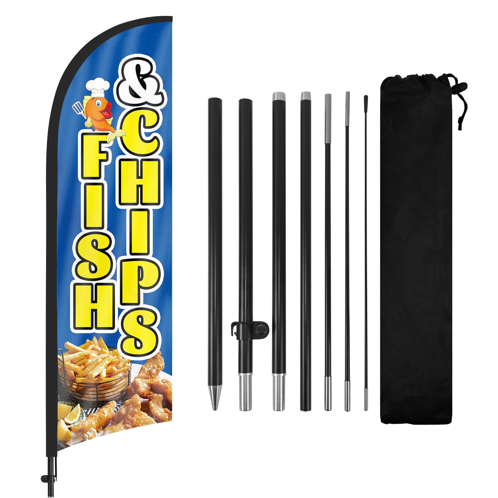 8ft Fish and Chips Feather with Pole and Stake - FSFlag