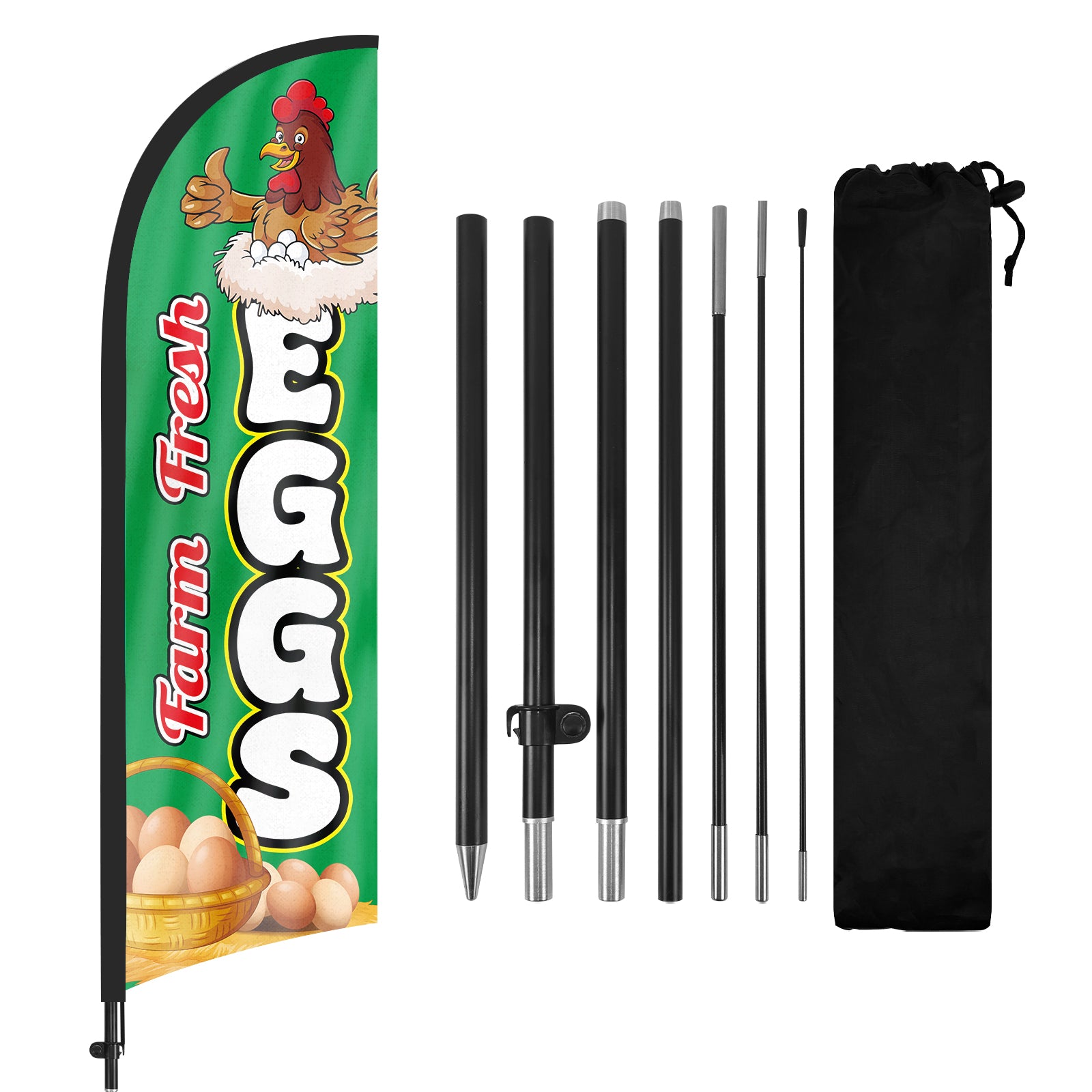 8ft Farm Fresh Eggs Feather Flag with Pole and Stake - FSFlag