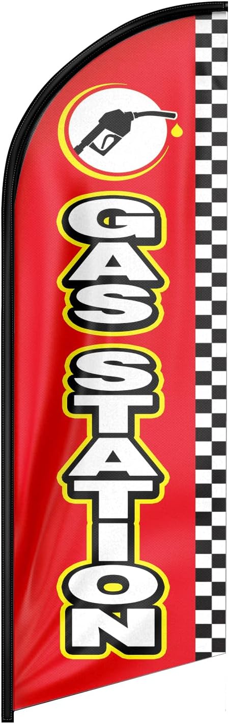 Gas Station Signs-8ft Red Gas Station Feather Flag for Gas Station Bus ...