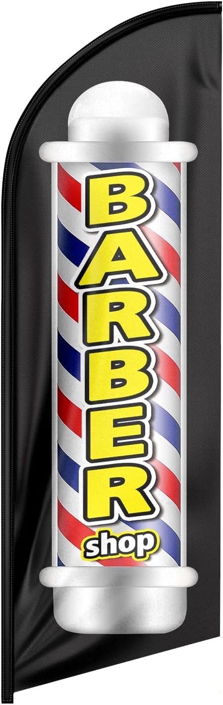 FSFLAG Barber Shop Feather Flag: 8Ft Black Advertising Banner for Barb ...