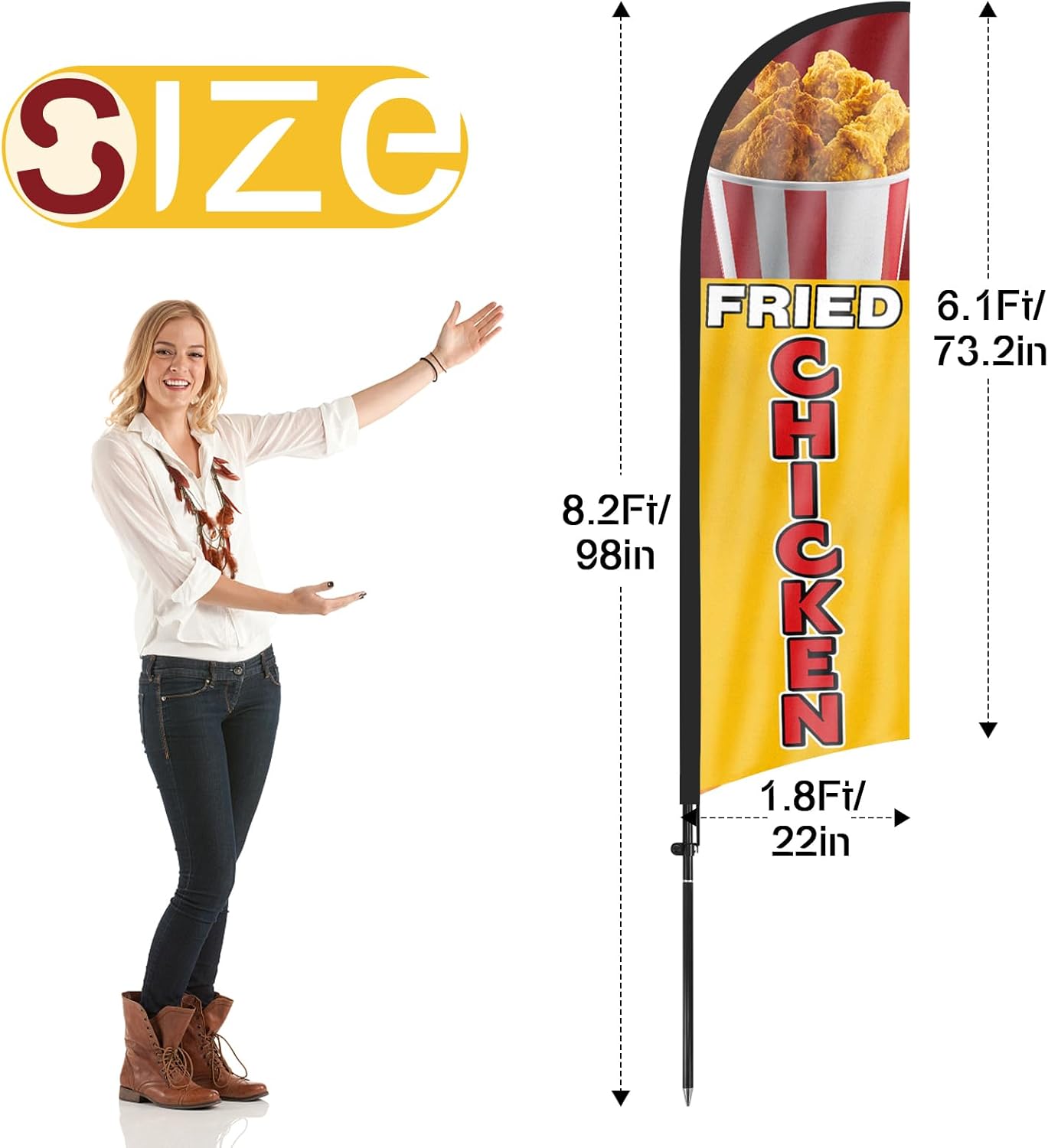 Fried Chicken Flag Kit -8ft Fried Chicken Feather with Pole and Stake ...