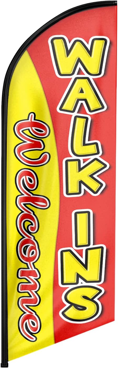 Walk Ins Welcome Sign-8ft Red Walk-Ins Welcome Feather Flag – FSFlag