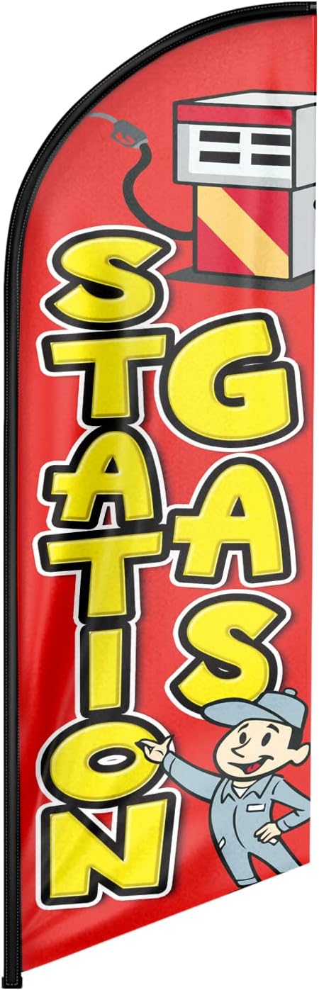 Gas Station Signs-8ft Red Gas Station Feather Flag: Advertising Banner ...