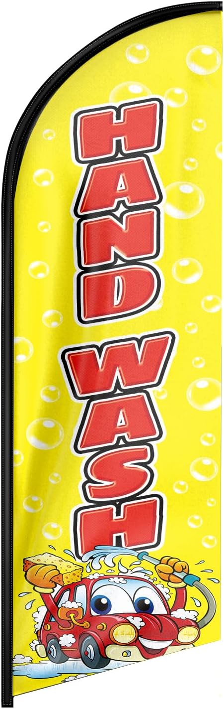 Car Wash Signs-8ft Yellow Hand Wash Feather Flag for Hand Wash Busines ...