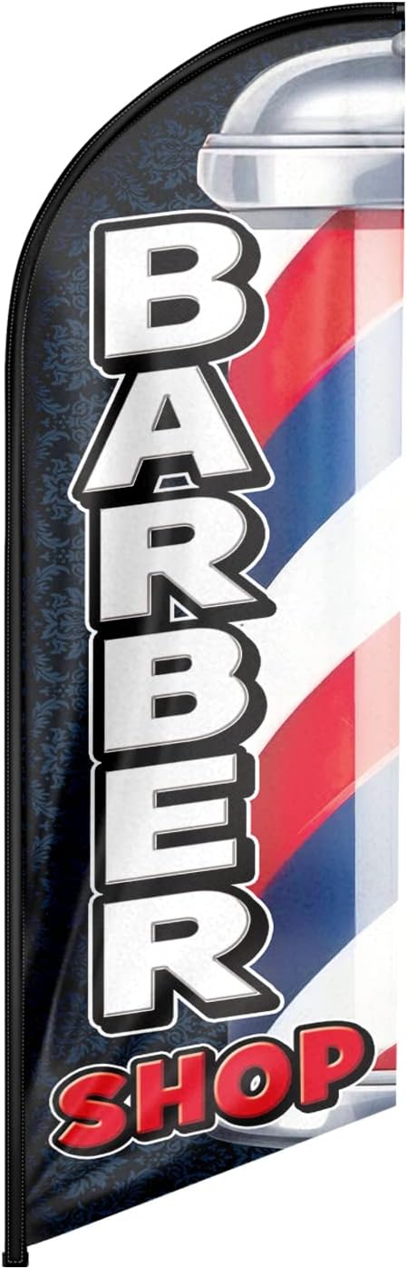 Barber Shop Sign-8Ft Black Barber Shop Feather Flag for Barber Shop Bu ...