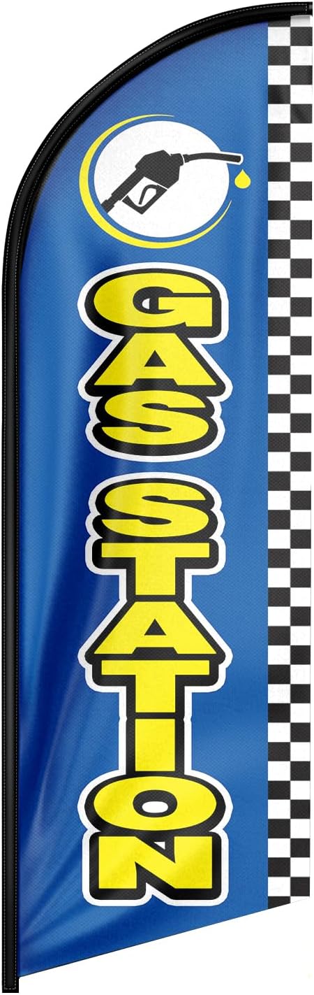 Gas Station Signs-8ft Blue Gas Station Feather Flag for Gas Station Bu ...