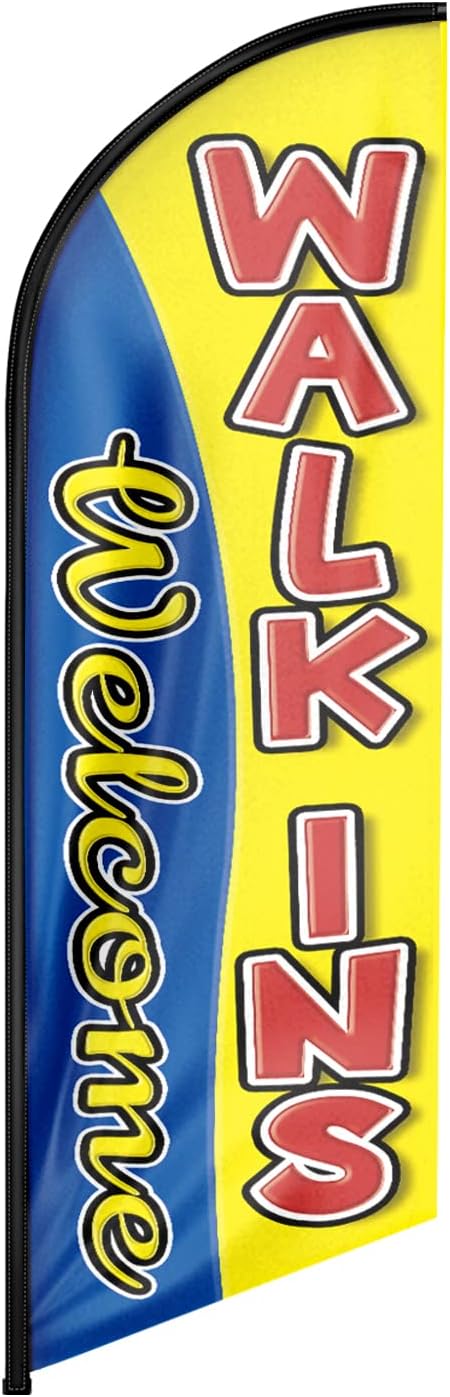 Walk Ins Welcome Sign-8ft Yellow Walk-Ins Welcome Feather Flag – FSFlag