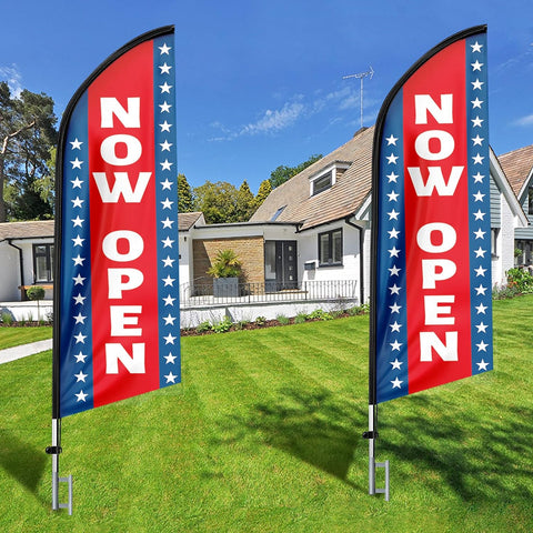 Now Open Flags-11Ft Now Open Flag with Pole and Ground Stake – FSFlag