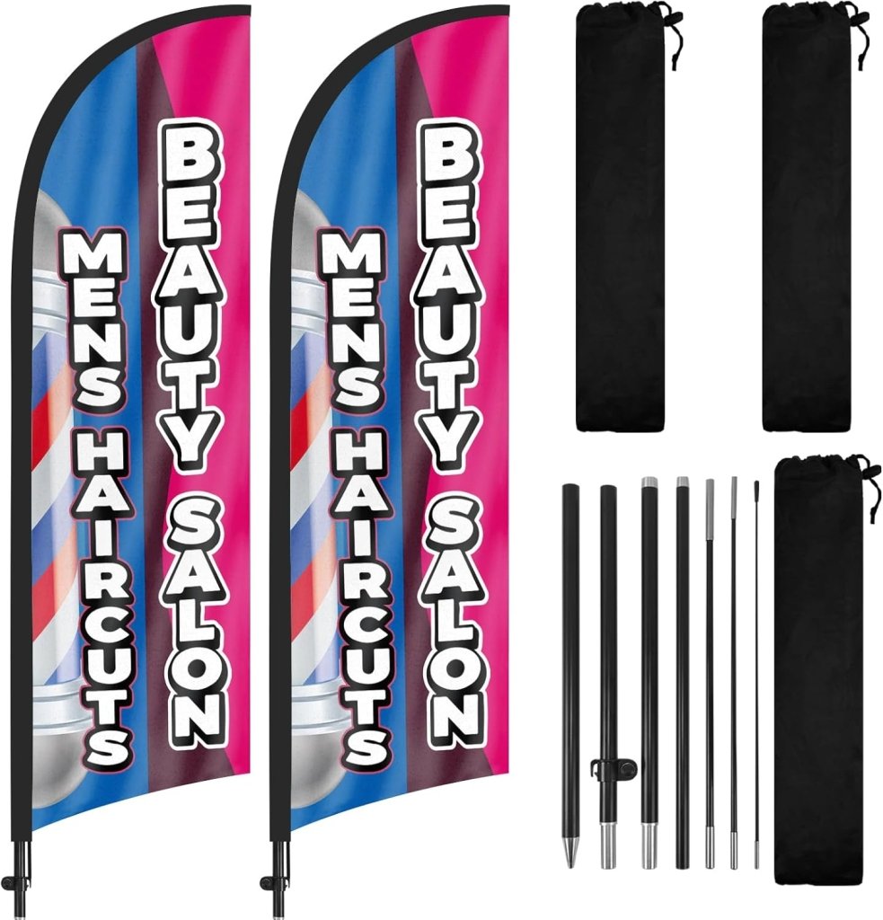 8FT Swooper Flag Sign for Barber Shop Beauty Salon Business 2Pack - FSFlag