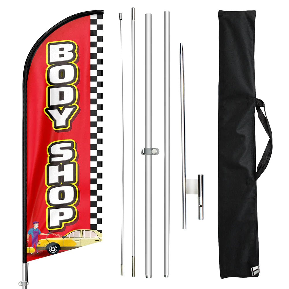 11ft Auto Body Shop Signs Swooper Flag Pole Kit - FSFlag